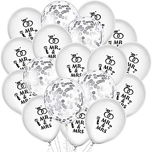 35 Pieces Wedding Balloons Romantic Mr Mrs Balloons Rose Gold Confetti Balloon for Wedding Anniversary Engagement Party (White)