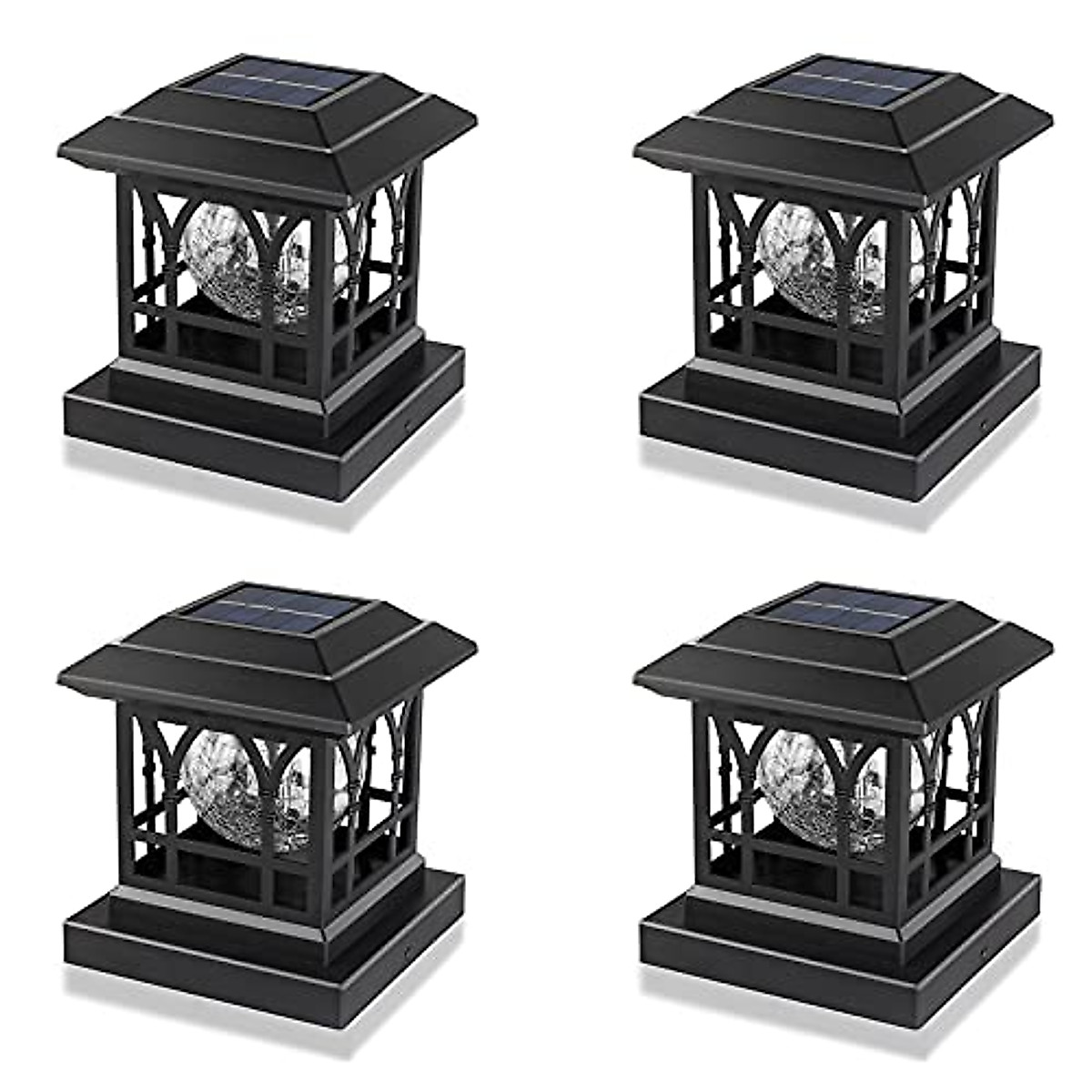 Solar Post Cap Lights Outdoor Fits 3.6x3.6 4x4 4.5x4.5 5x5 Wooden Fence Deck Patio Garden, RGB & Warm White 2 Lighting Mode, 20 LM 1000mAh Battery IP65 Waterproof, ABS Shell Glass Lens, Black (4 Pack)