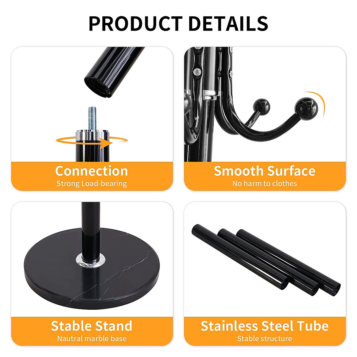 ZOZOE Metal Coat Rack Stand, Modern Coat Rack Freestanding with Natural Marble Base, 360° Rotary Design Coat Racks with 14 Hooks, Coat Tree for Bags, Hats, Entryway, Office