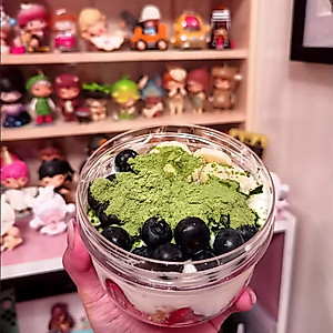 WEIRUIFANZHI 4Pcs 20oz Overnight Oats Plastic Jars with Lids and Spoons Leak-proof Yogurt Fruit Oatmeal Salad Containers with Foldable Scoops Portable Oatmeal Dessert Capacity Breakfast Cups