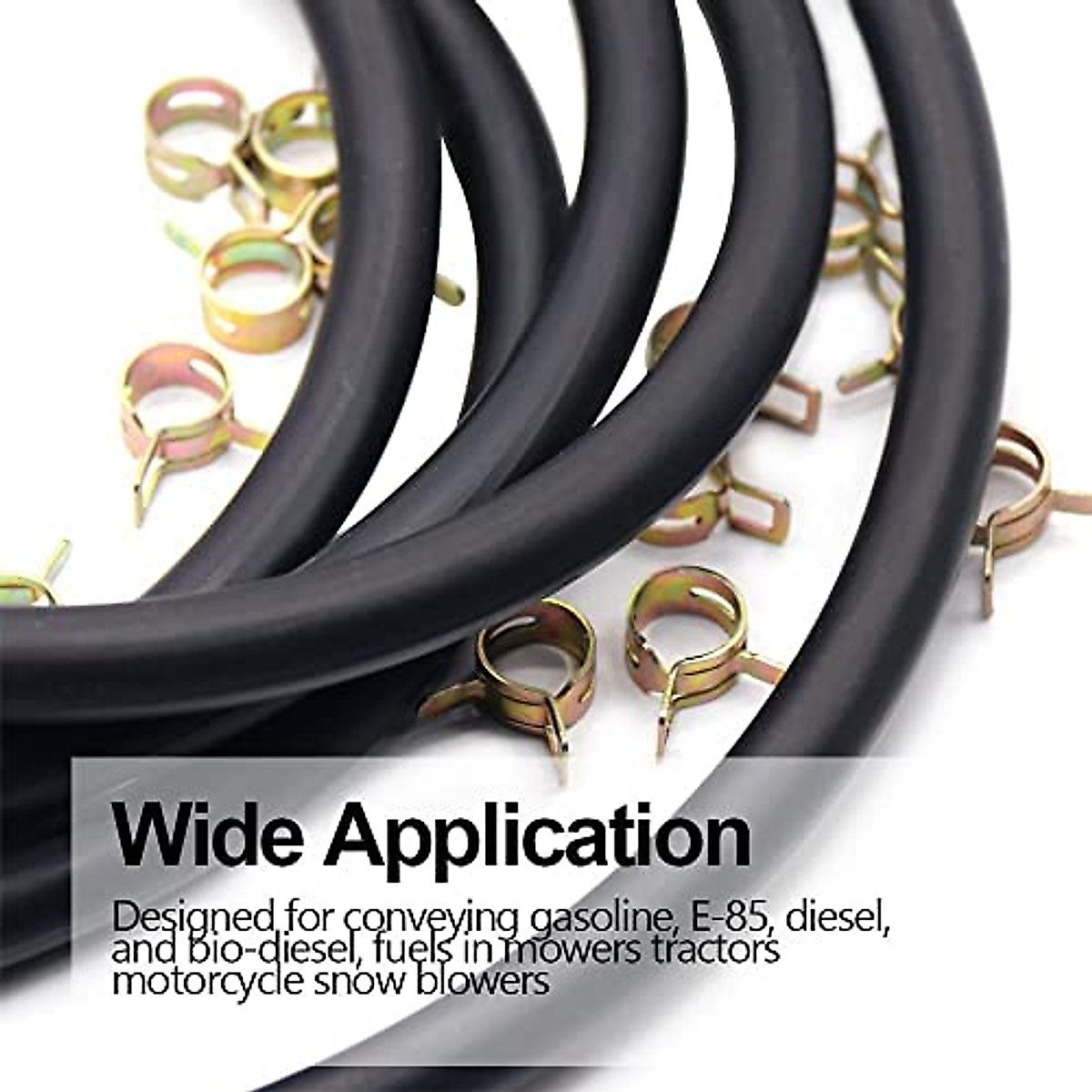 10 Feet Gas Fuel Line Tubing Hose Clamps for Kawasaki Kohler Briggs & Stratton Champion Generator Honda Predator Riding Lawnmower Mercury Outboard Mini Bike ATV Mowing Wiper Small Engines