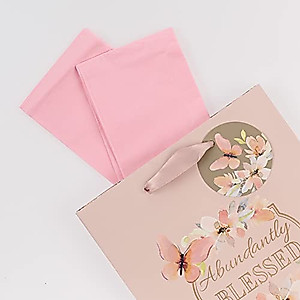 Christian Art Gifts Gift Bag/Tissue Paper Set Abundantly Blessed Deuteronomy 7:13 Bible Verse, Pink Butterfly, Medium