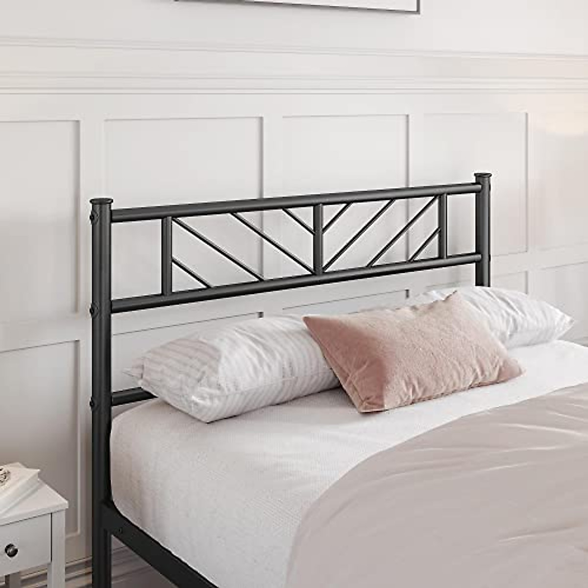 Yaheetech Twin Size Platform Bed Frame with Arrow Design Headboard, 13 Inches Metal Mattress Foundation for Storage, No Box Spring Needed, Easy Assembly, Modern, Black