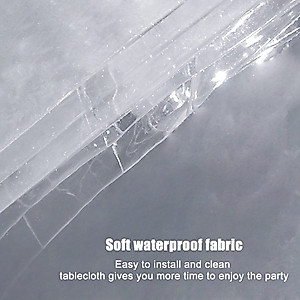 FGSAEOR Round Tablecloth, Vinyl Fitted Table Cover with Flannel Backing Elastic Edge, Waterproof Wipeable Patio Table Cloths for Round Table (56 Inch Round Tight Fit, Clear)