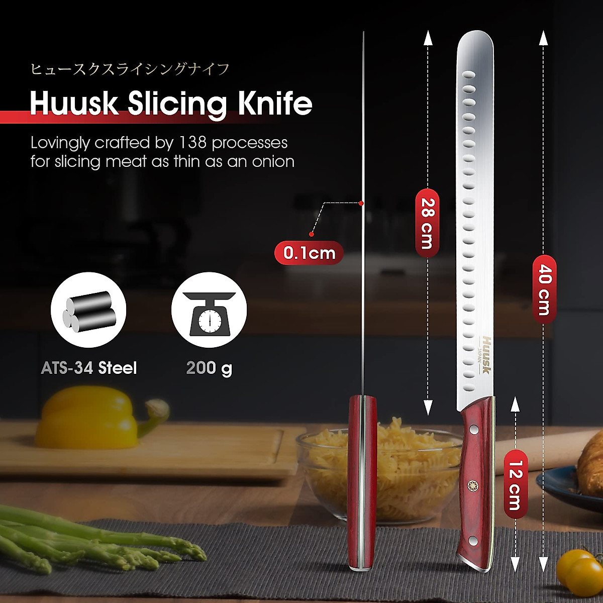 Huusk Japan knife, Kiritsuke Chef Knife Professional 9" High Carbon Steel Japanese Kitchen Knife Hand Forged Meat Sushi Knife Ultra Sharp Cooking Knife Full Tang Bunka Knife for Sushi Poultry