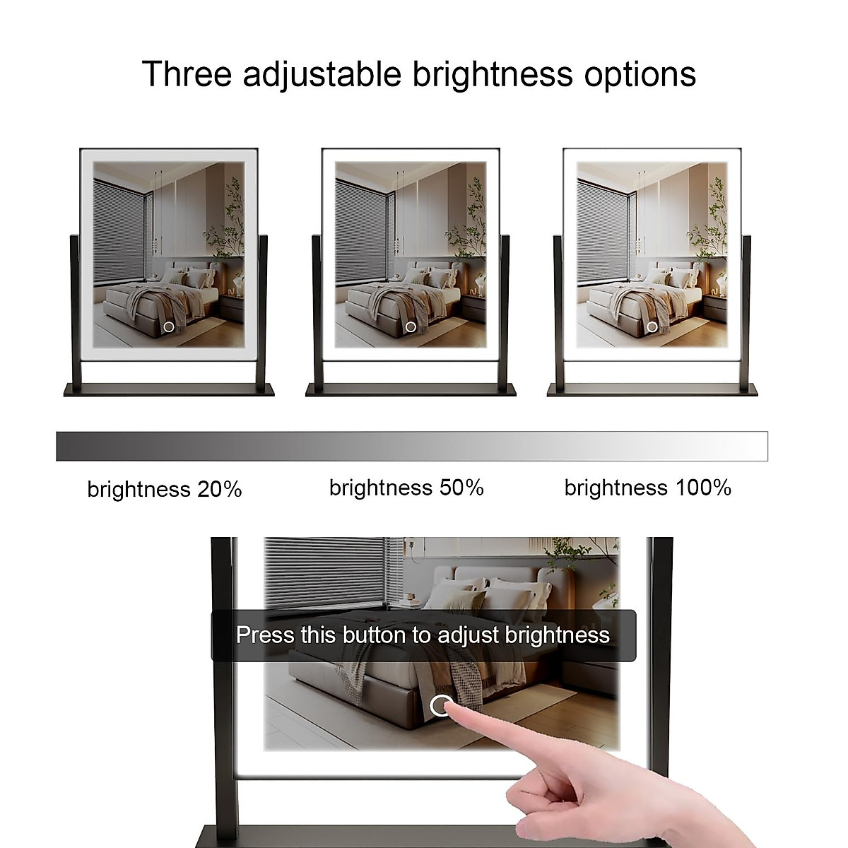 durup Lighted Hollywood Vanity Makeup Mirror with Light Smart Touch Control 3-Gear Dimable Light 360°Rotation (12in, Black)