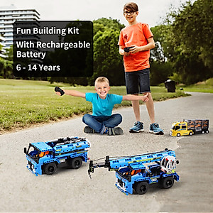 DOLIVE Remote Control Building Toys for 7-9 Year Old Boys, 2-in-1 Technic Vehicle Building Kits for Kids 8-12, Construction Erector Set Crane Truck Build Model for Boys Girls