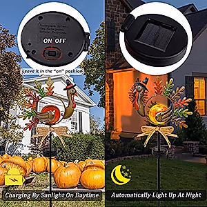 FORUP Solar Thanksgiving Yard Decorations, 41.3 Inch Outdoor Solar Garden Turkey Stake Lights, Metal Turkey Solar Yard Garden Stake Lights for Thanksgiving Outdoor Decorations