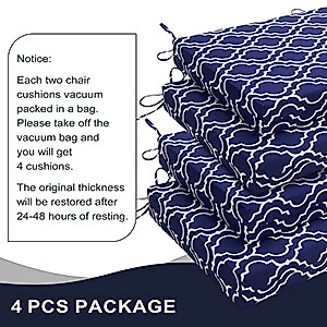 Basic Beyond Indoor/Outdoor Chair Cushions, Waterproof Patio Furniture Cushions - Square Corner Seat Cushions for Patio Furniture with Ties, 18.5"x16"x3", Navy Trellis, 4 Count (Pack of 1)