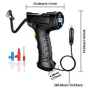 Car Tire Inflator Portable Air Compressor Corded Cigarette Lighter Plug, 7.4V Power 120W Car Air Pump with Digital Display, LED Lights, for Cars