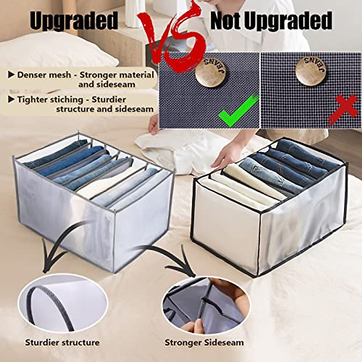 TIGARI Wardrobe Clothes Organizer, Closet Organizer Foldable Drawer Organizer for Clothing, Drawer Dividers for Clothes, Closet Storage for Trousers, Shirts, Jeans, T-Shirt, Bra, Underwear, Socks