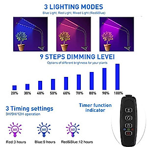 LED Plant Grow Lights for Indoor Plants 40 LED Full Spectrum Dual Head Plant Lights, 3 Switch Modes, 3/9/12H Timer, 9 Dimmable Brightness Growth Lamp for Indoor Succulent, Vegetables