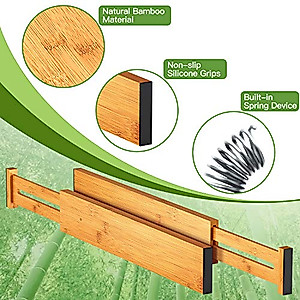 Pipishell Bamboo Drawer Dividers Organizers Adjustable Expandable Wooden Separators Organization for Kitchen Bedroom Bathroom Dresser 4 Pack (12.5-15.8 inch)