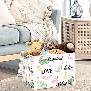 CaTaKu Famingos Pink Pineapples Storage Bins with Lids and Handles, Fabric Large Storage Container Cube Basket with Lid Decorative Storage Boxes for Organizing Clothes