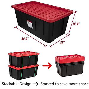TUBYIC 40 Gallon Large Heavy-Duty Plastic Storage Tote with Lids,Storage Plastic Bin Tote Organizing Container with Durable Lid and Secure Latching Buckles, Black/Red, 3 Pack