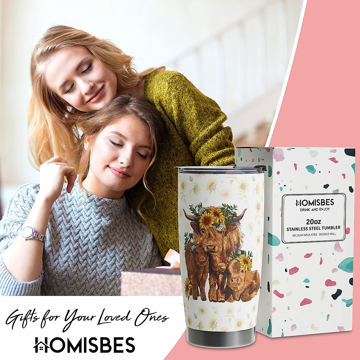 HOMISBES Highland Cow Gifts for Women - Scottish Highland Cow Coffee Travel Mug - Just A Girl Who Loves Highland Cows Cups Decor - Stainless Steel Tumbler 20oz With Lid And Straw