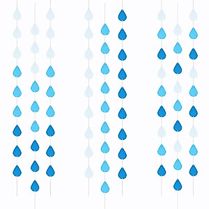 SaktopDeco 9 Pack Raindrop Garland Felt Blue Raindrops Banner Hanging Raindrop Baby Shower April Party Decorations