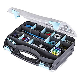 ArtBin 6877AG Double-Sided Quick View Carrying Case, Portable Art & Craft Organizer with Removable Dividers, [1] Plastic Storage Case, Black/Aqua with Clear Lid