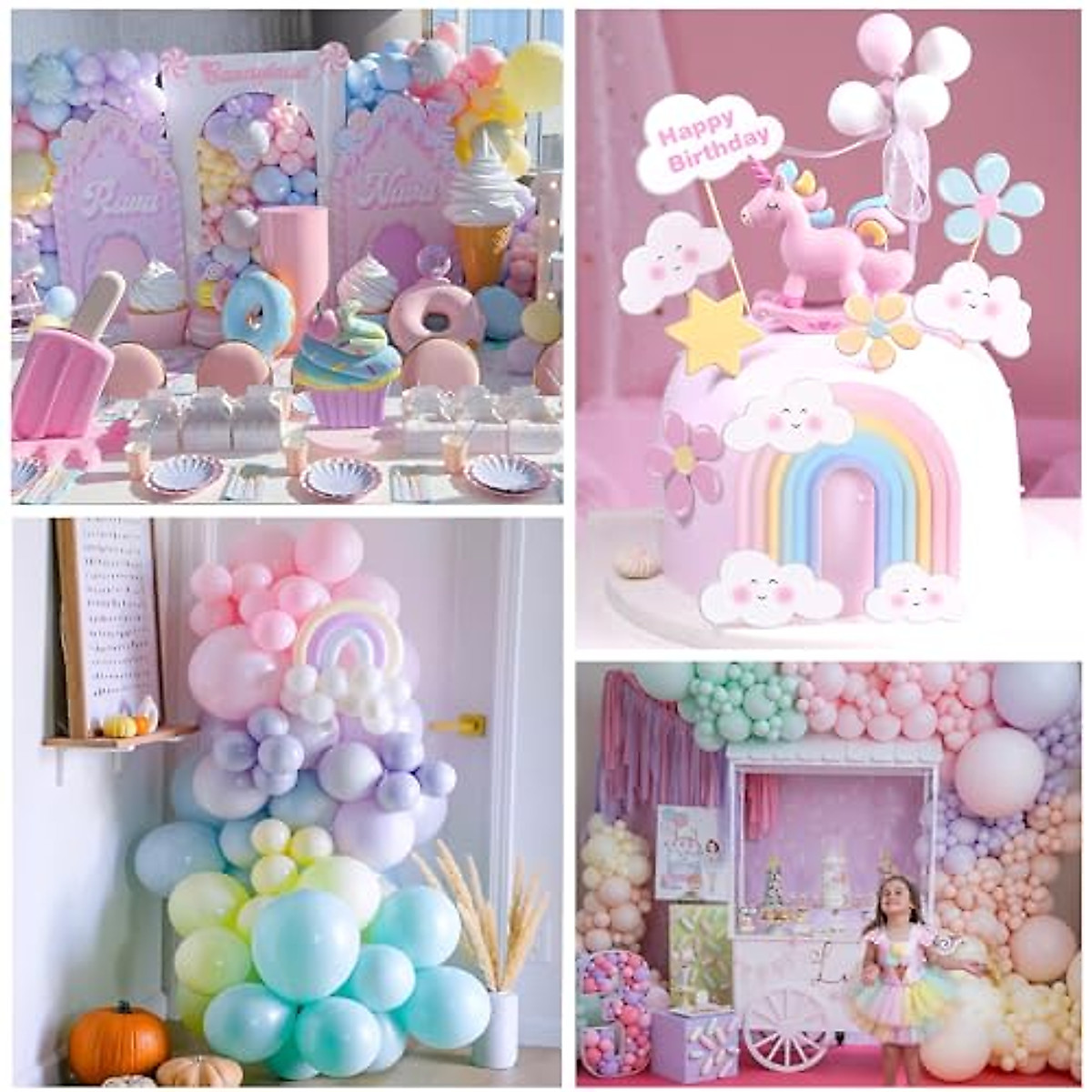 Slmeno Pastel Balloons 219Pcs Daisy Balloon Garland Kit, 18 10 5 Inch Pastel Rainbow Balloons Arch, 3rd Birthday Decorations for Girls, Number 3 Balloons Daisy Balloons for Birthday Party Decorations