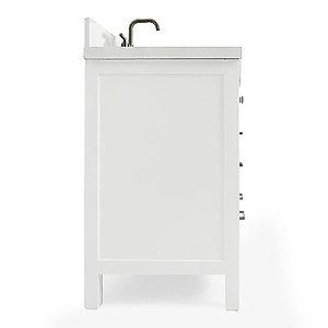 DKB Beckford Bathroom Vanity 49" White with 1.5" Edge Pure White Quartz Countertop & Backsplash, Center Oval Sink, 2 Soft Closing Doors, 9 Full Extension Dovetail Drawers, Brushed Nickel
