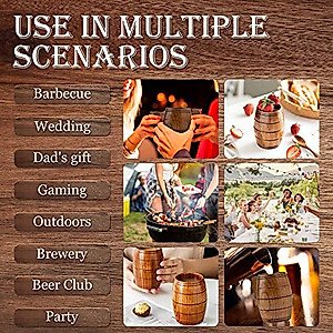 MOTZU 2 Pieces Wooden Barrel Shaped Beer Mug, Classical Natural Solid Wood Drinking Cup, Handmade Tea Cups, For Coffee, Hot Drinks, Milk, Wine, 210ml