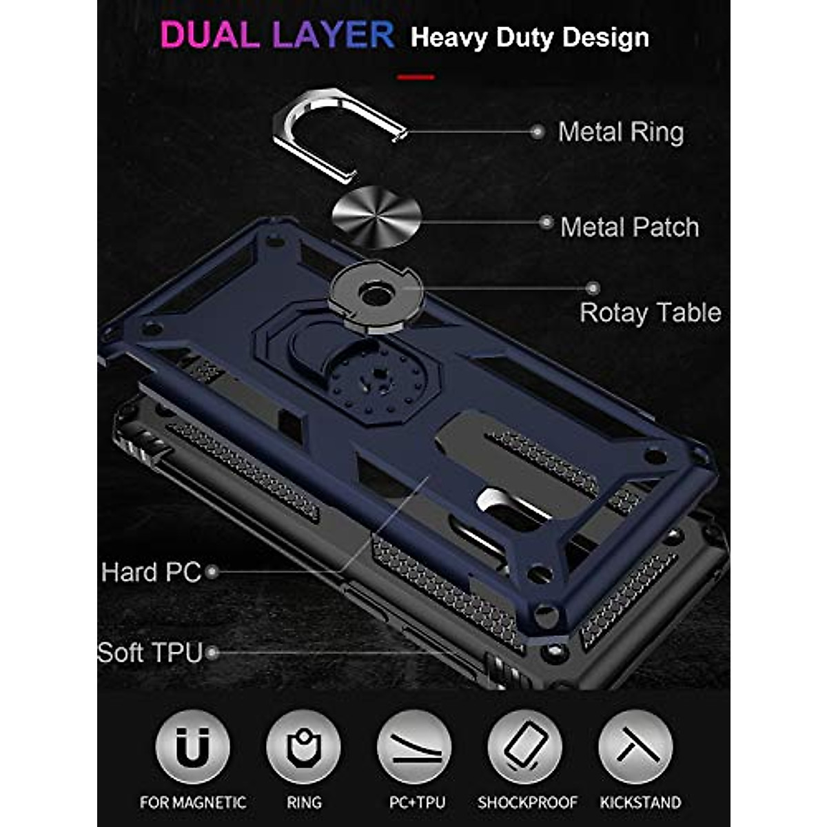 LUMARKE Galaxy S9 Case,Military Grade 16ft. Drop Tested Dual Layered Heavy Duty Cover with Magnetic Ring Kickstand Compatible with Car Mount Holder,Protective Phone Case for Samsung Galaxy S9 Blue