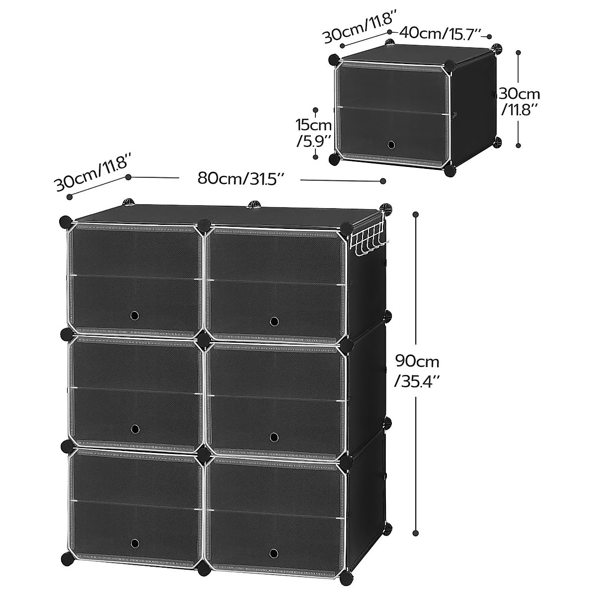 HOOBRO Shoe Rack, 6 Cubes Shoe Organizer with Doors, Plastic Panel Shoe Storage Cabinet for 24 Pairs of Shoes, for Closet, Bedroom, Entryway, Hallway, Black BK26SC01G1