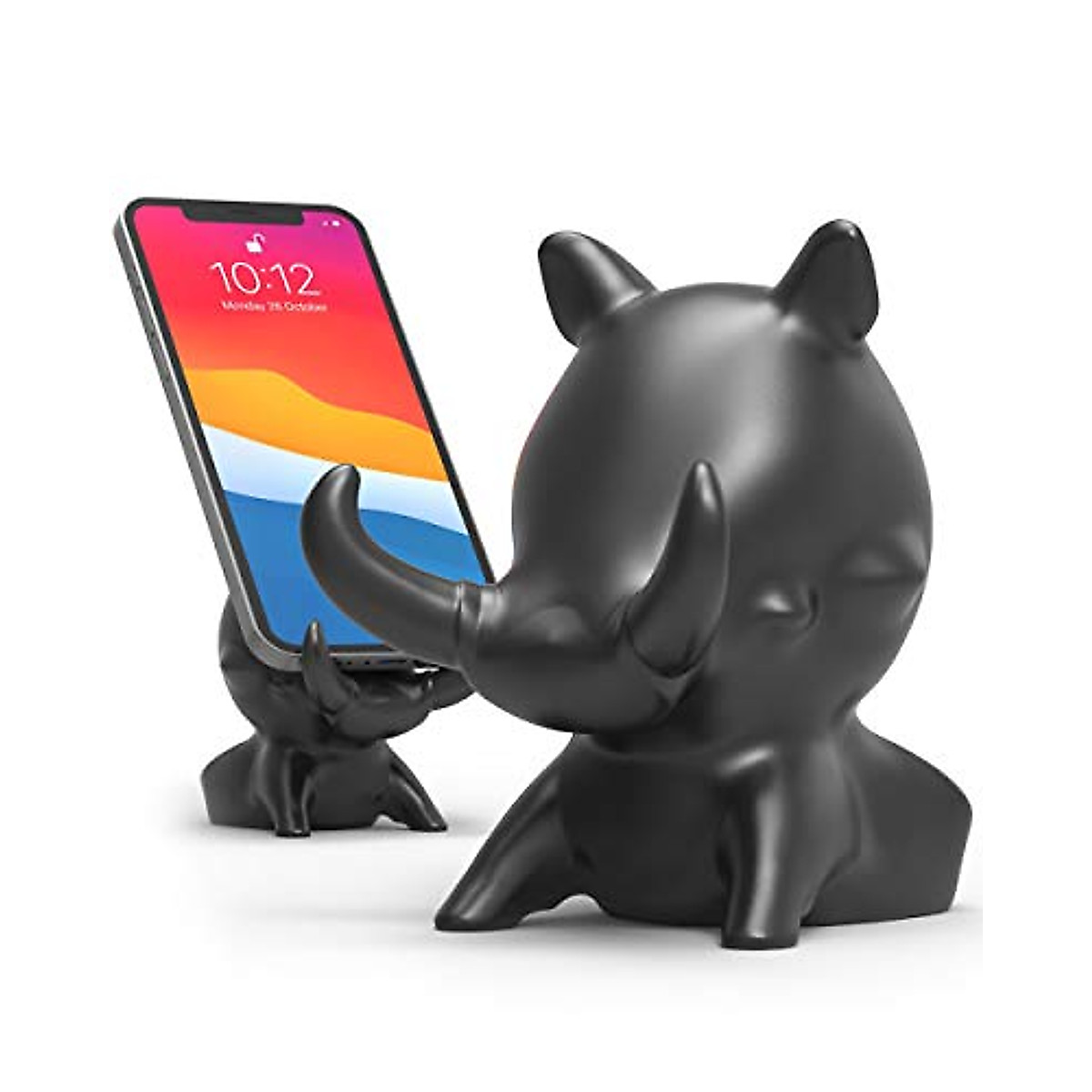 5th EGG Kawaii Phone Stand for Desk, Cute Cell Phone iPhone Holder, Animal Design Fun Accessories for Office, Home & Gamer Desktop- Compatible with All Mobile Phones & Mini Tablets (Warthog, Black)