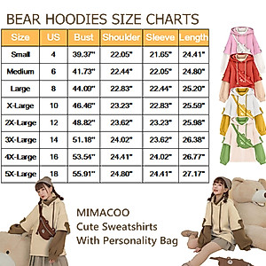 Mimacoo Cute Bear Hoodies for Teen Girls Brown Sweatshirt Long Sleeve Shirts Oversized Pullover with Personality Bag