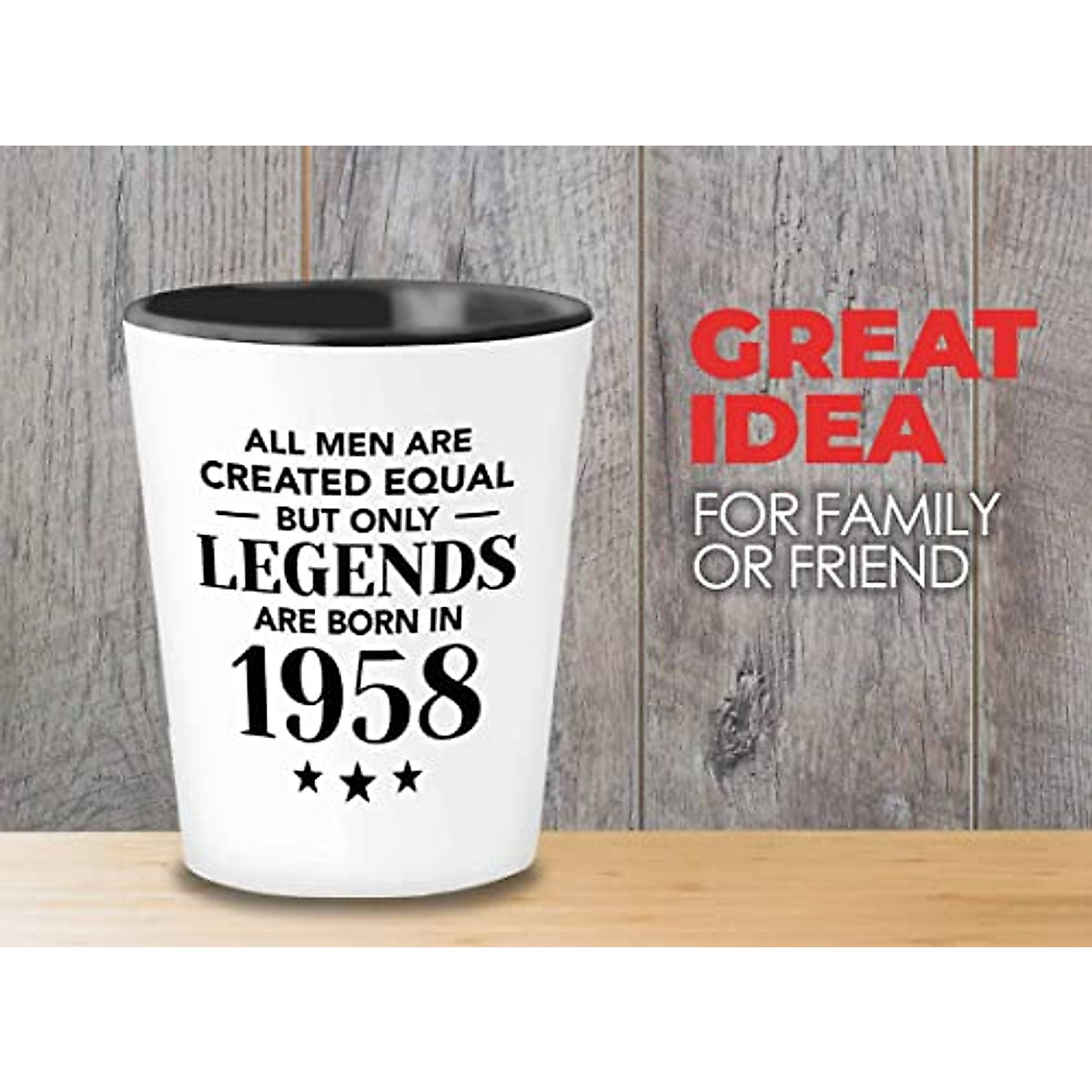 Flairy Land Birthday Shot Glass 1.5oz - Only Legeands Born 1958 B - Gifts For Men Birthday Turning 65 Years Old 1958 Vintage Dad Grandpa Husband Brother