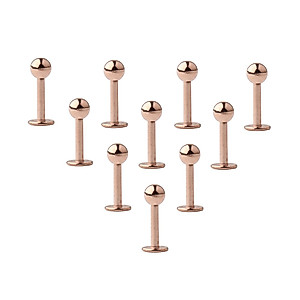 Ruifan 10PCS 16G Rose Gold 316L Stainless Steel 3mm Ball Labret Monroe Lip Ring/Tragus/Helix Earring Stud Barbell,6mm Bar Length Body Piercing Jewelry