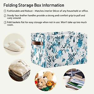 Blue Floral Leaves Hummingbird Storage Basket Spring Birds Flowers Home Storage Organizer Box Bin Large Collapsible Cube Baskets with PU Handles for Shelf Closet Nursery Laundry 2 Pack