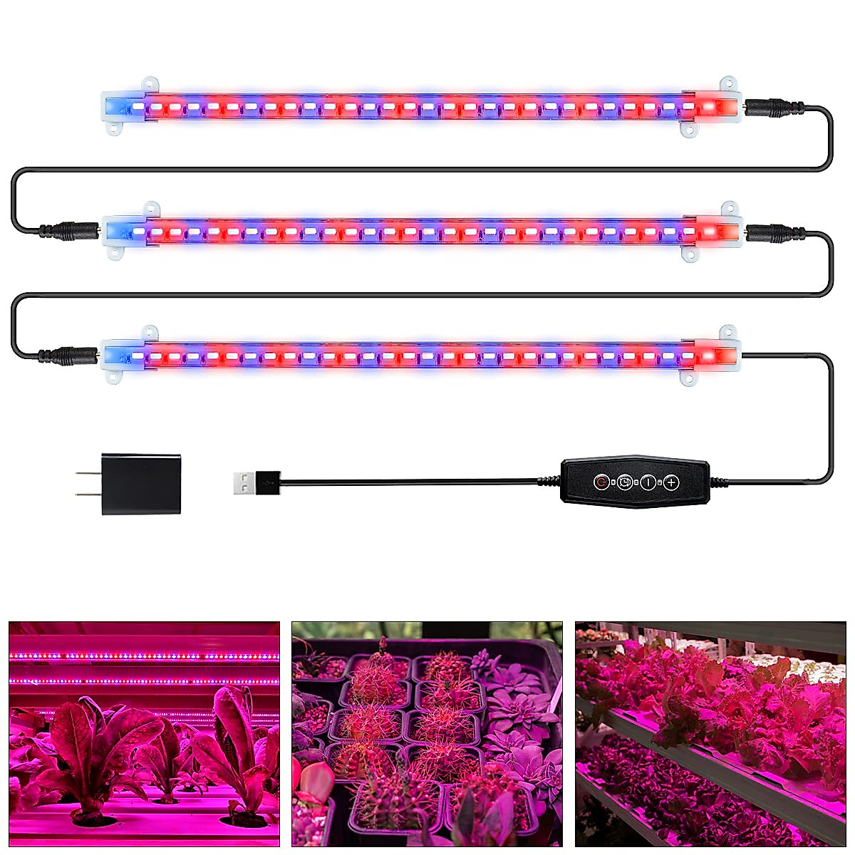 GYTF LED Grow Light Strips for Indoor Plants, 90-Bulb Red Blue Spectrum Dimmable Plant Growing Lamp for Greenhouse, Gardening Seedlings, 4/8/12 Timer, Daisy-Chain Designed