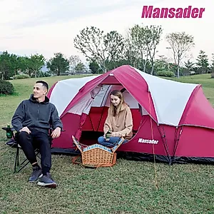 Mansader 6 Person Family Camping Tent,Waterproof Windproof with Top Rainfly,Easy Set Up,Pop Up Tent for Outdoor Camping Hiking Travel (Wine Red)