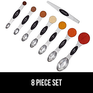 Gorilla Grip Magnetic Measuring Spoons 8 Piece Set, Stainless Steel Metal Cups, Dual Sided Nesting Design, Metric and US, Precise Teaspoon Measurements, Baking and Cooking Supplies, Gifts, Black