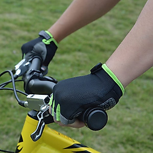 HuwaiH Cycling Gloves for Men/Women Anti-Slip Shock-Absorbing Biking Gloves Half Finger Gel Pad Bicycle Gloves Breathable Bike Gloves (Black/Green, Medium)