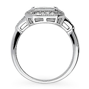 BERRICLE Sterling Silver Halo Wedding Engagement Rings Emerald Cut Cubic Zirconia CZ East-West Promise Ring for Women, Rhodium Plated Size 8