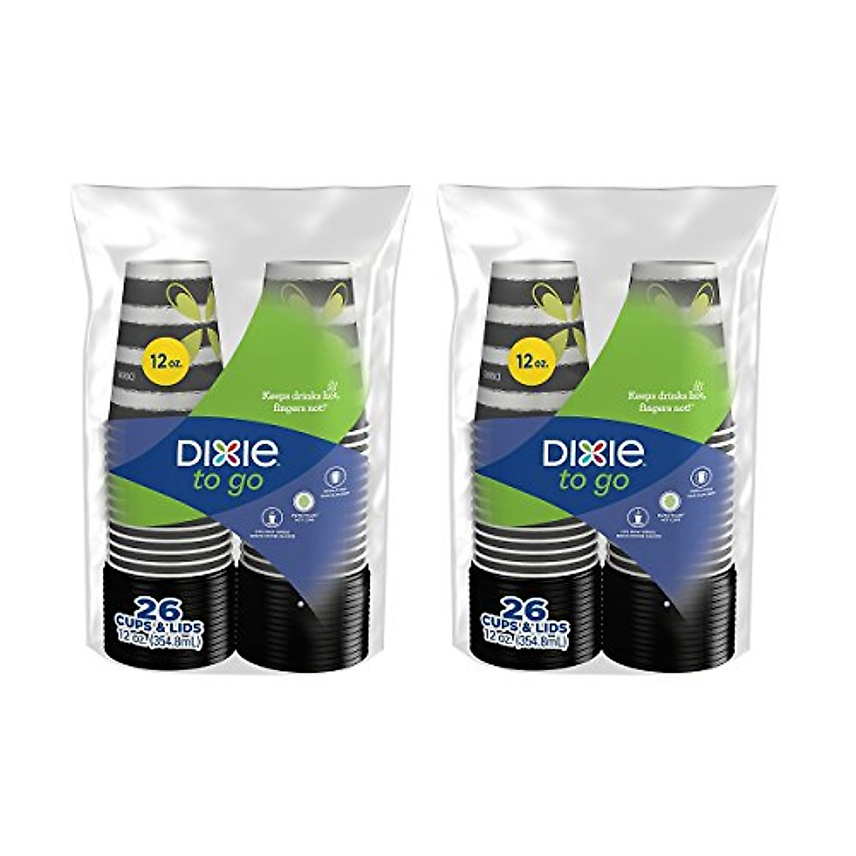 Dixie Go Perfectouch Paper Cups and Lids, Pack of 2-52 Count, 12 Ounce (2 Packs of 26