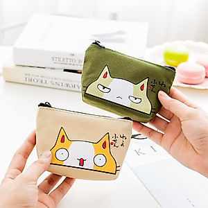 Oyachic 4 Packs Cute Coin Purse Cat Change Pouch Vintage Canvas Zipper Wallets Women Clutch Mini Bag Christmas Birthday Bag Clasp Closure