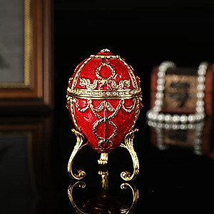 QIFU Faberge Egg Series Hand Painted Jewelry Trinket Box with Rich Enamel and Sparkling Rhinestones Unique Easter Day Gift