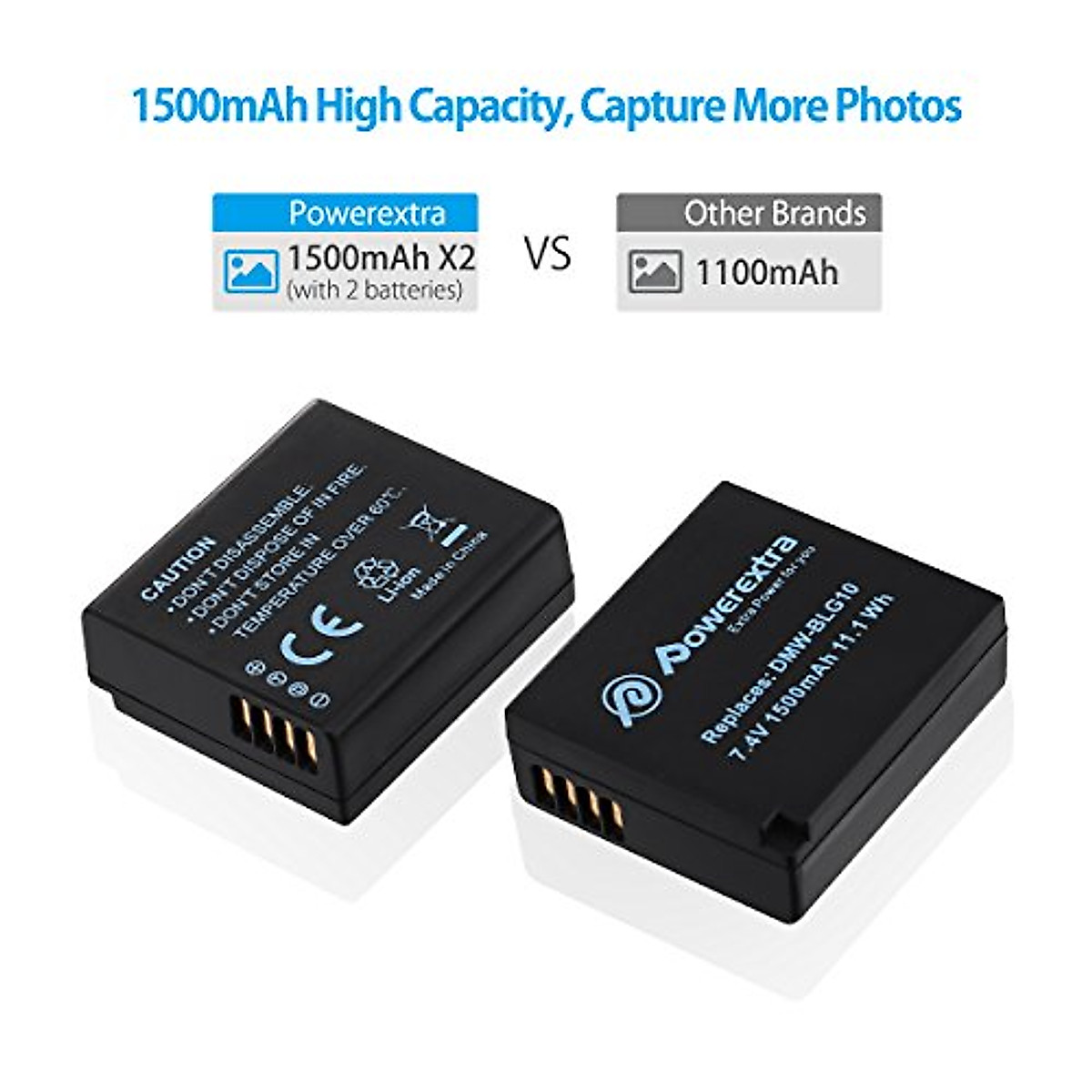 Powerextra 2 Pack DMW-BLG10 Batteries for Panasonic Lumix DC-ZS80, DC-GX9, DC-LX100 II, DC-ZS200, DC-ZS70, DMC-GX80, DMC-GX85, DMC-ZS60, DMC-ZS100, DMC-GF6, DMC-GX7K, DMC-LX100K