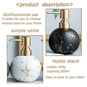 White Refillable Soap Dispenser for Kitchen Sink,Small Gold Ceramic Lotion Pump Bottle for Bathroom Countertop Sink, Round Hand Soap Dispenser Bottle with Golden Stripe for Laundry Shower Liquid