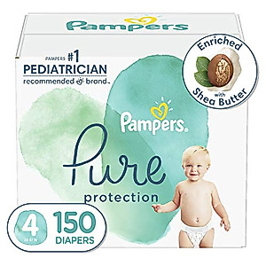 Diapers Size 4, 150 Count - Pampers Pure Protection Disposable Baby Diapers, Hypoallergenic and Unscented Protection (Packaging & Prints May Vary)