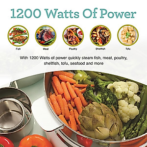 Euro Cuisine FS2500 Electric Food Steamer, Versatile Vegetable Steamer & Steam Cooker Ideal for Fish, Veggie, Meat, Stainless Steel 1200 Watts