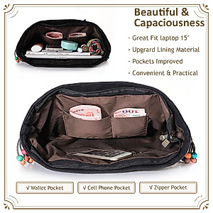 Embroidered Canvas Top Handle Handbag, Ladies Casual Vintage Shoulder Bag Fashion Tassels Handbag (Golden Flower)