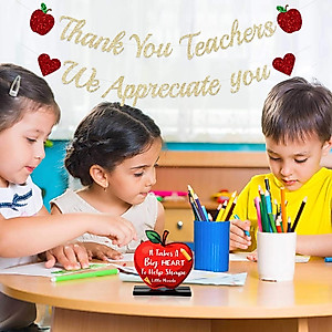 Teacher Appreciation Decorations Banner Glittery Thank You Teachers We Appreciate You Banner Teacher Appreciation Week Garland Banner with Glittery Red Heart Apple Teacher Day Teachers Day Party Decorations Supplies