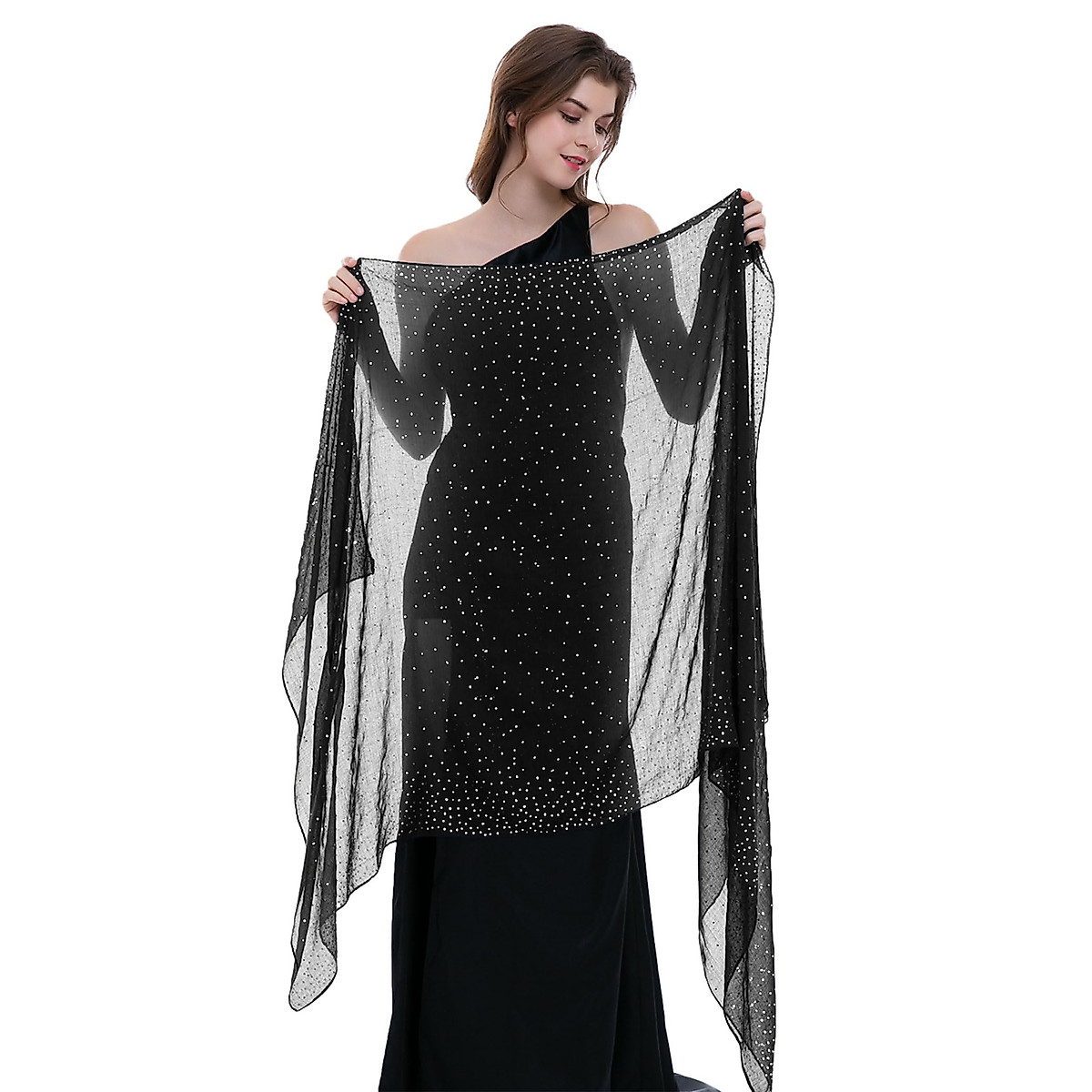BANETTETA Shawl Silver Shawls and Wraps for Evening Dresses Shawl Shawl Wraps for Women Shawls and Wraps for Weddings Ladies Shawls and Wraps Fall (Black Silver)