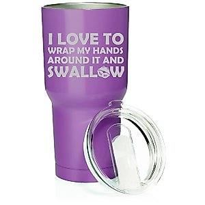Smooth Body Tumbler Stainless Steel Vacuum Insulated Travel Mug Cup Gift I Love To Wrap My Hands Around It And Swallow Funny (Purple, 30 oz)