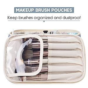 Narwey Travel Makeup Bag with Brush Compartments，Portable Cosmetic Bag，Make up Bag Makeup Organizer Case with Brush Storage for Women (Greyish Blue-1)