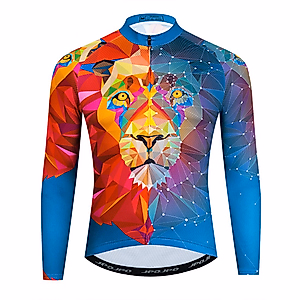 YOUALSO Blue Lion Long Sleeve Cycling Jersey Men Reflective Road Bike Shirts for BMX MTB Biking L